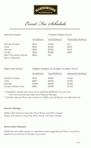 event-fee-schedule - Harborside Banquets